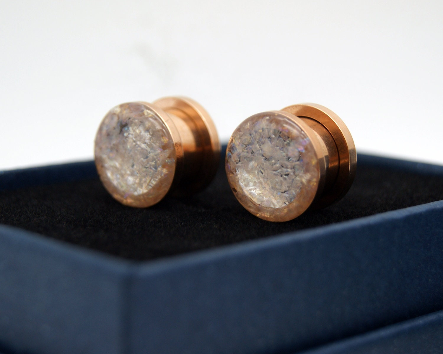 Iridescent Glass Rose Gold Plugs / 16g 10g 8g 6g 4g 2g | Etsy