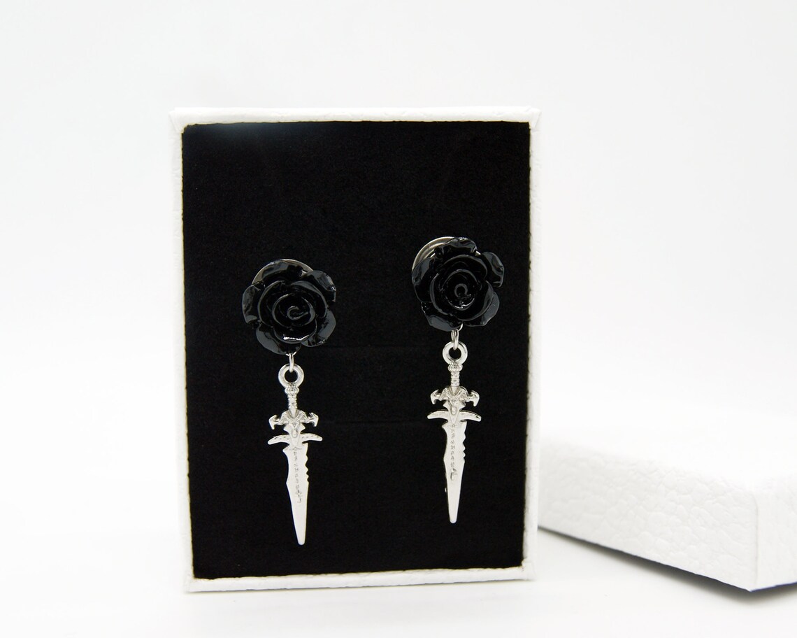 Black Rose Sword Plugs Gauges / 16g, 8g, 6g, 4g, 2g, 0g, 00g, 7/16, 1/2 ...
