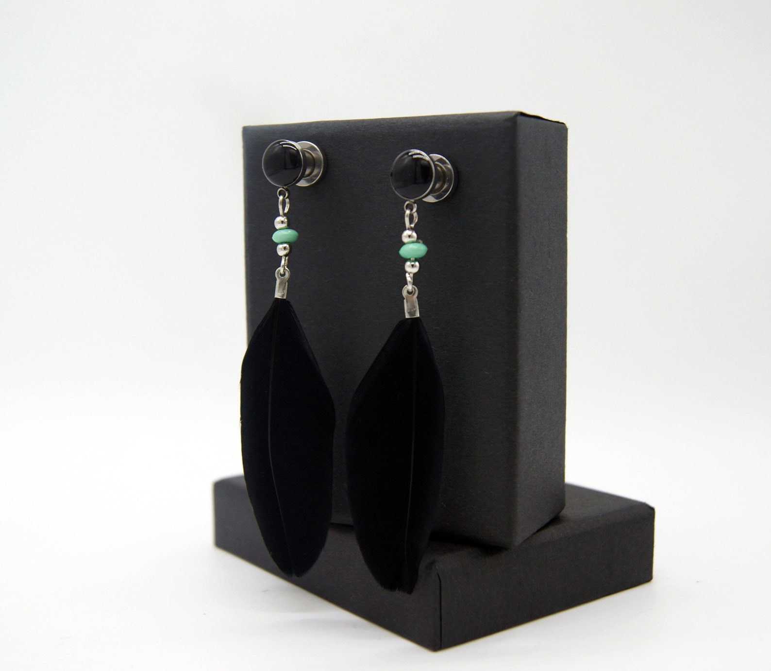 Black Feather Behemia Dangle Plugs victoria Piercing Gauges - Etsy