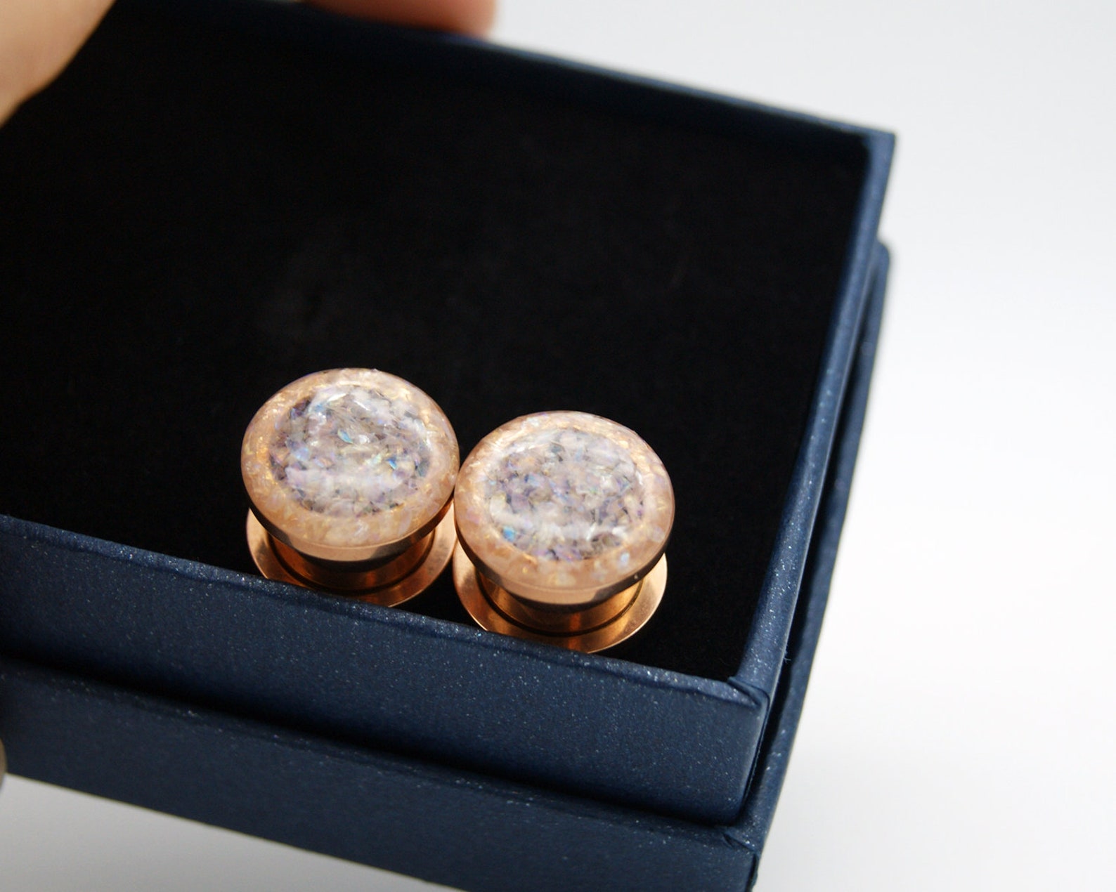 Iridescent Glass Rose Gold Plugs / 16g 10g 8g 6g 4g 2g | Etsy