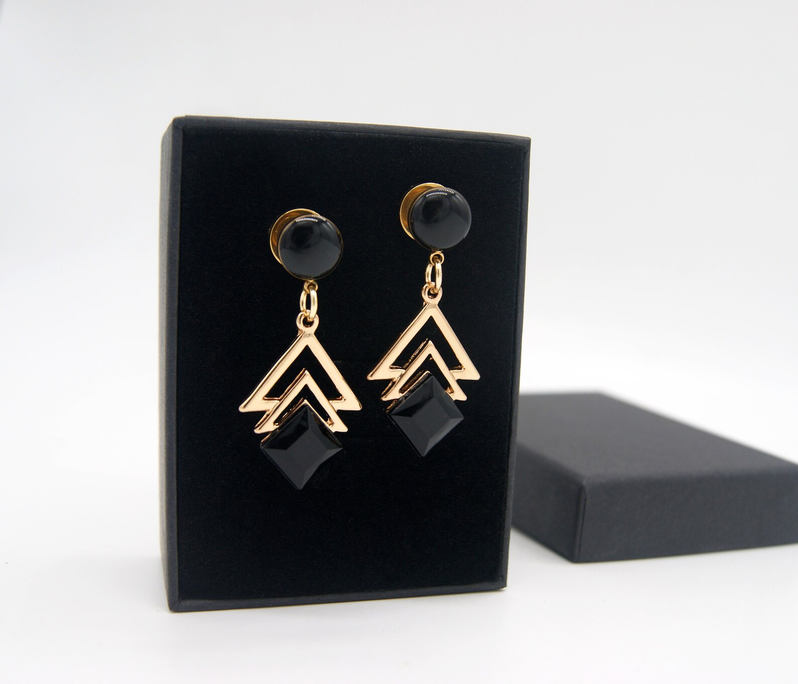 Elegant Geometric Dangle Plugs /8g ,6g ,4g ,2g ,0g ,00g ,1/2, 9/16 , 5/ ...