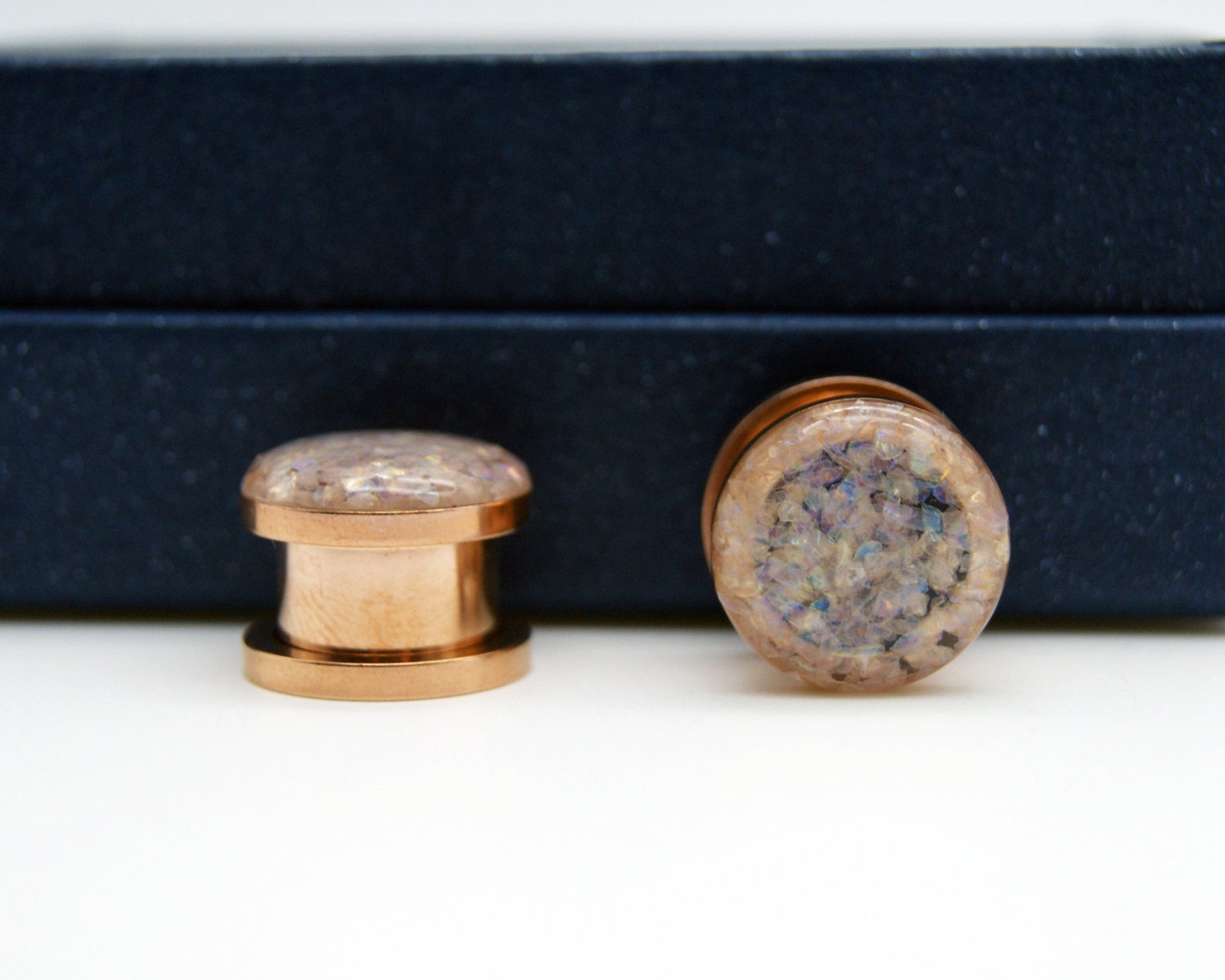 Iridescent Glass Rose Gold Plugs / 16g 10g 8g 6g 4g 2g | Etsy