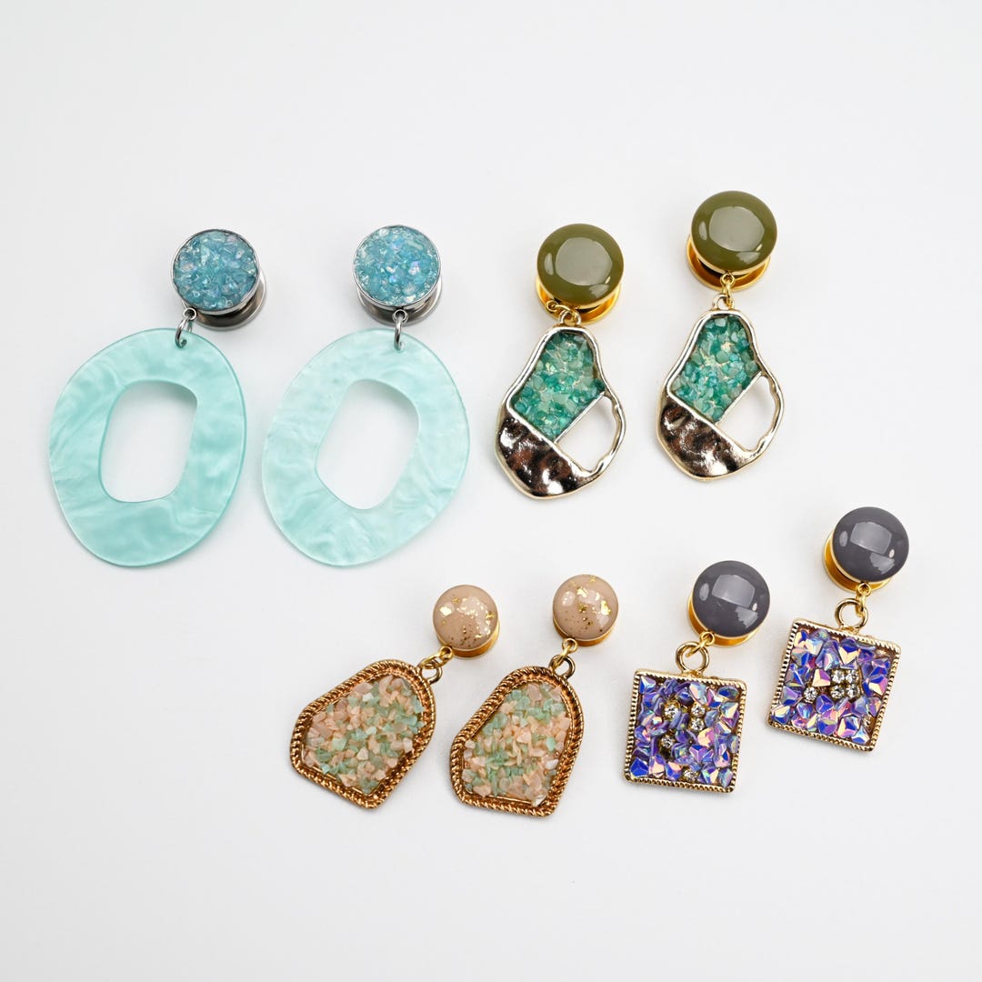 Druzy Drop Ear Gauges, Colorful Ear Gauges With Screw on /8g ,6g ,4g ...