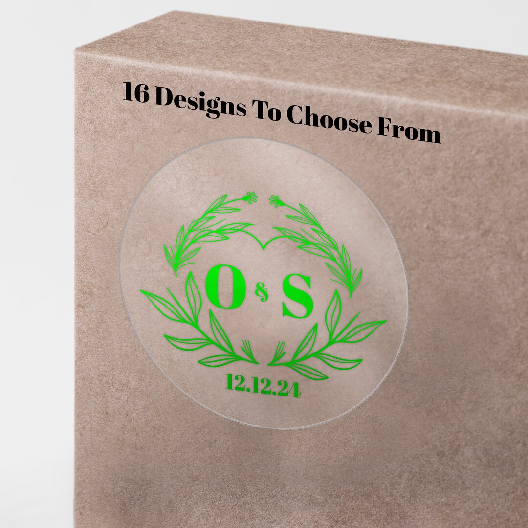 Custom Clear Transparent Metallic Green Foiled Monogram Initial Sticker ...