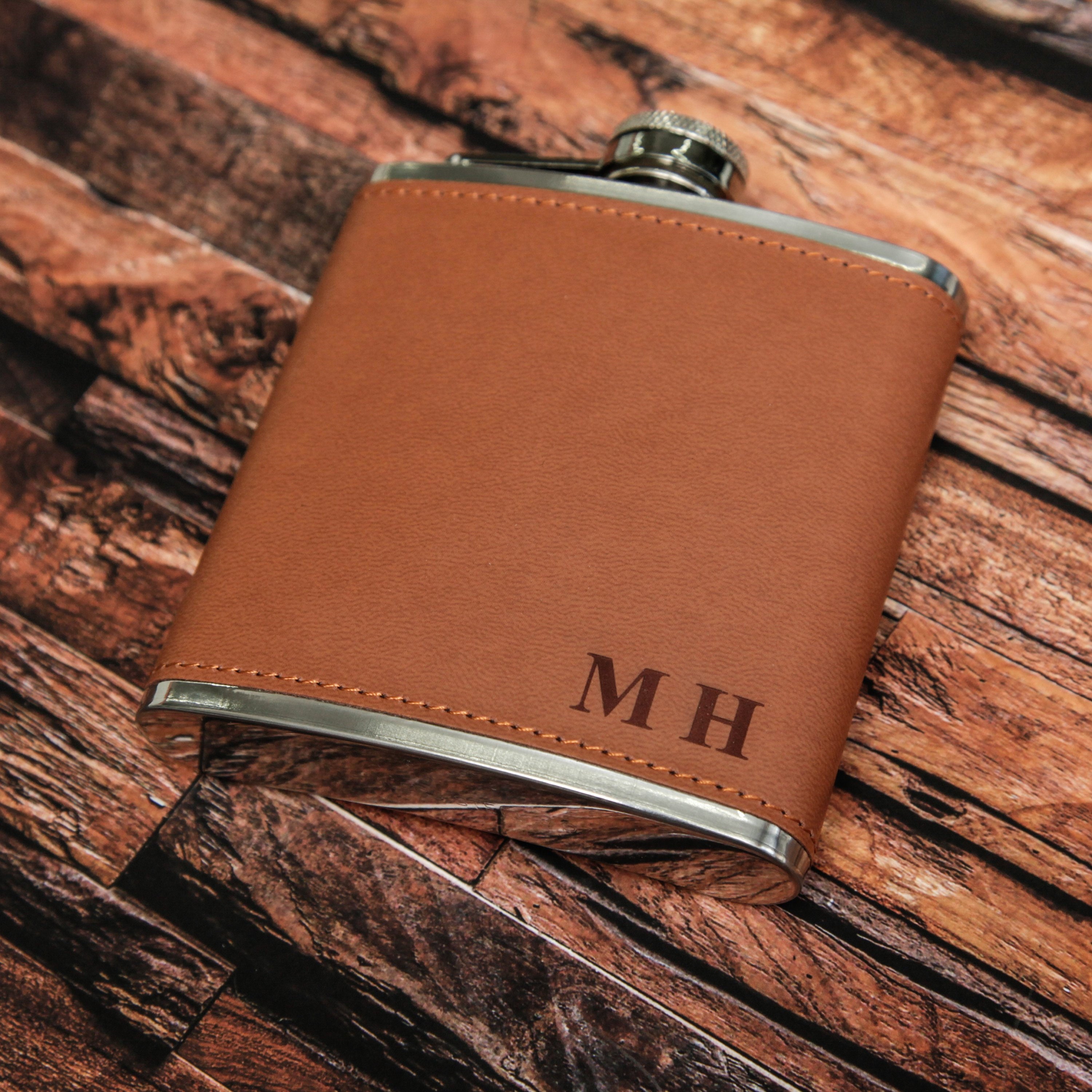 Mens Personalised Flask groomsmen Gift Leather Hip Flask | Etsy