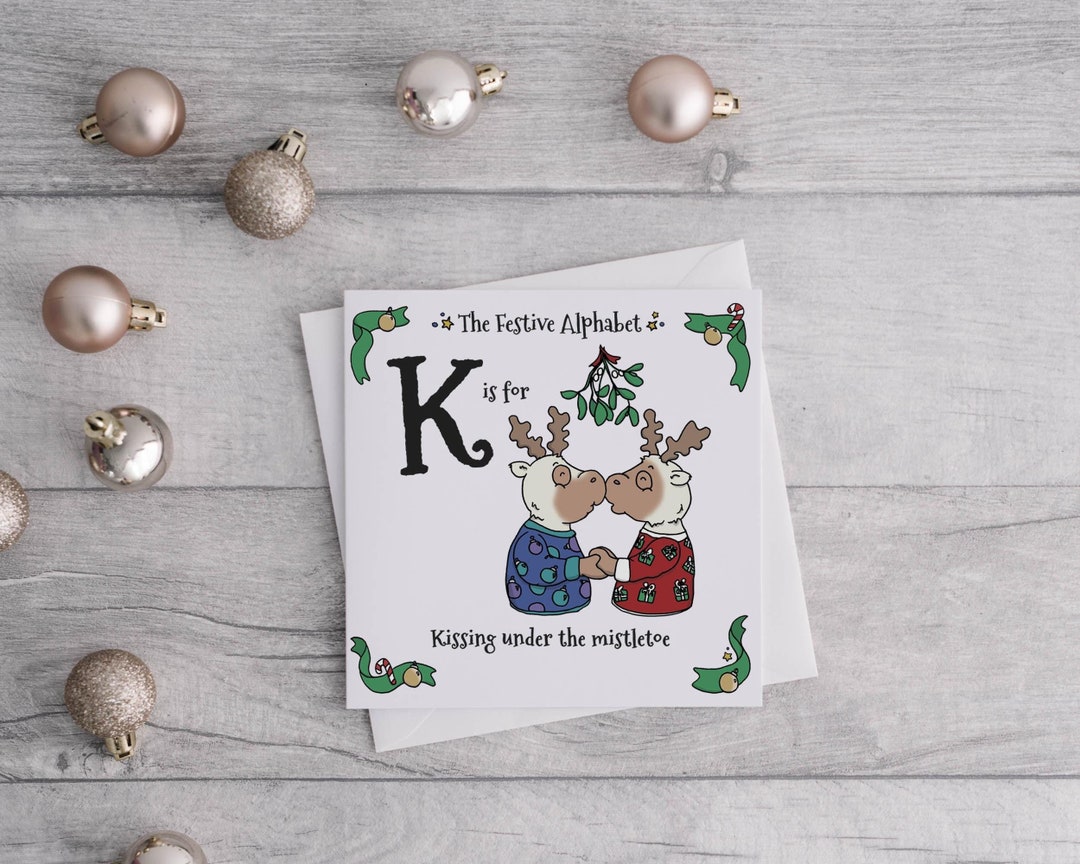 Reindeer Mistletoe Christmas Card: Festive Alphabet K - Etsy
