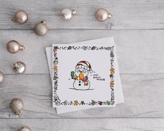 Christmas Card Brain Freeze Snowman Card Funny Christmas | Etsy