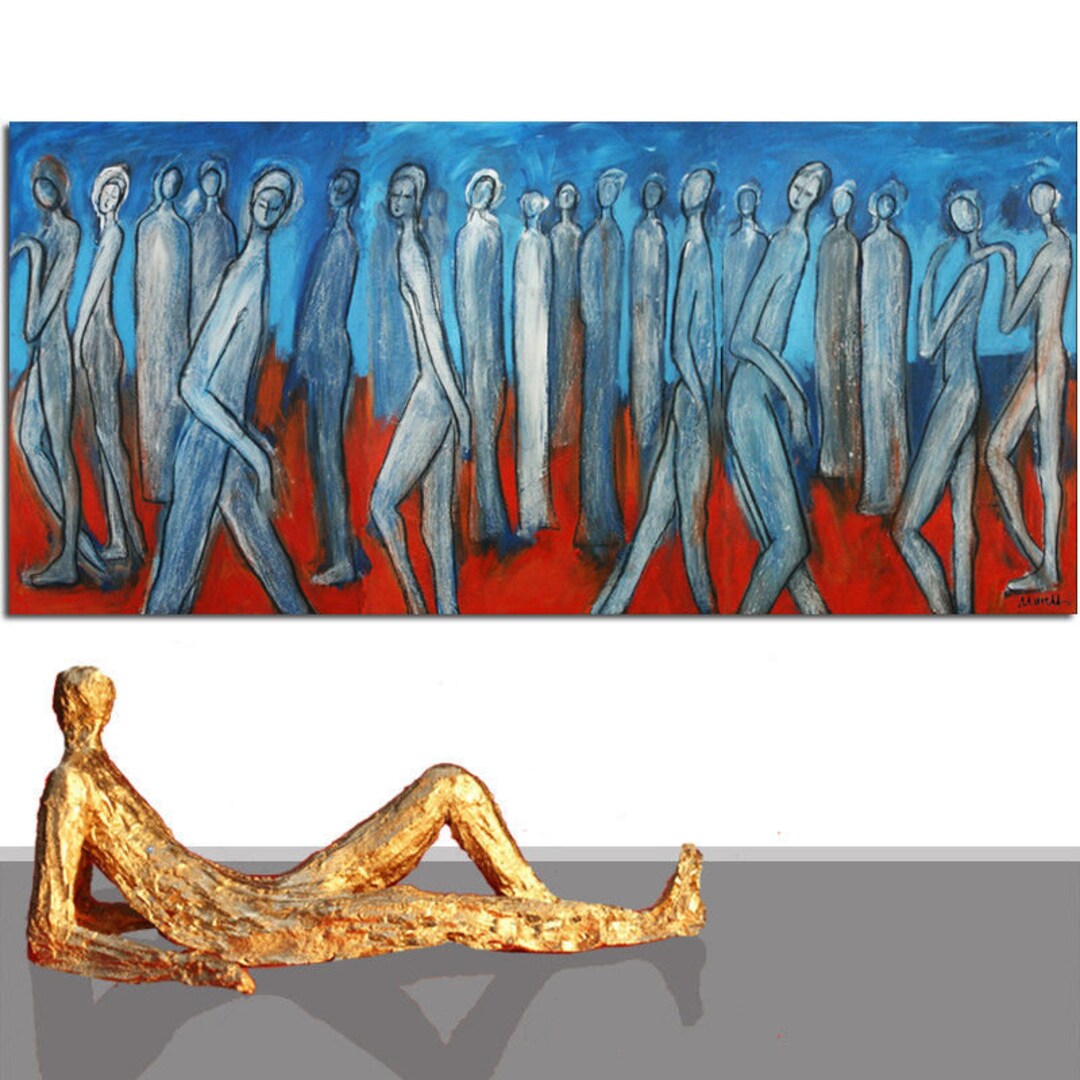 PAINTING RED CARPET Abstract Original Contemporary Art 90 X 40 Blue Red ...