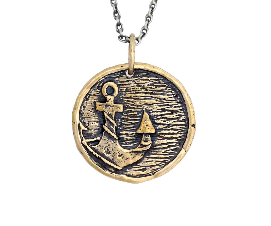 Anchor Antique Coin Style Medallion Pendant Necklace in Bronze for ...