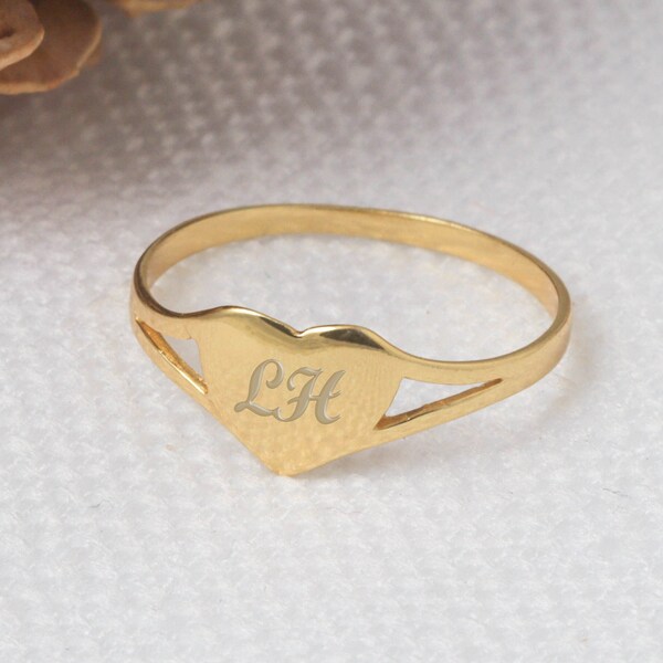 Initial Heart Ring - Etsy