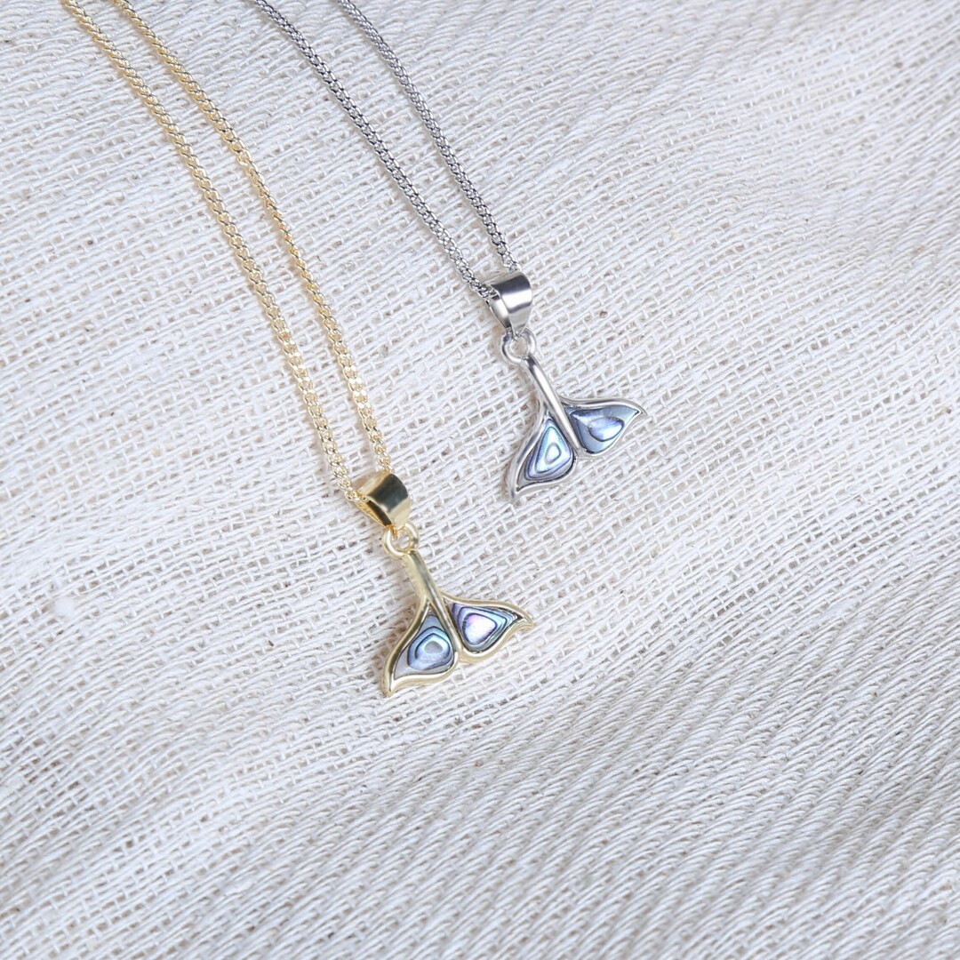 Pauashell Whale Tail Pendant Silver Fish Tail Necklace Abalone ...