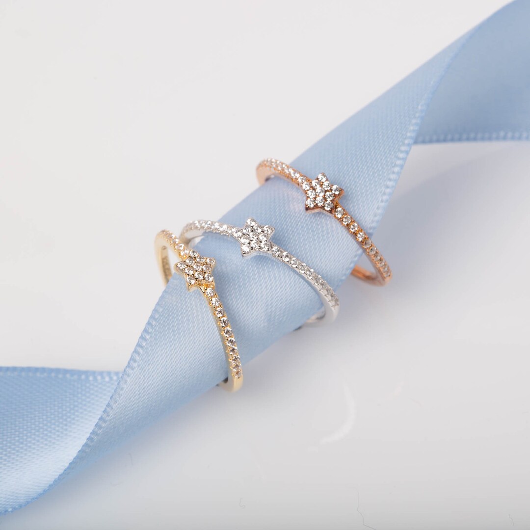 Sterling Silver CZ Star Stacking Ring Silver Ring Star Ring Star ...