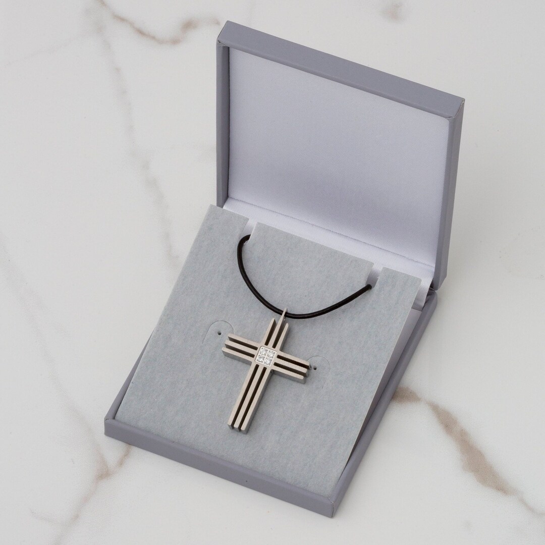 Stainless Steel Grooved Cross Pendant With CZ Centre Cross Pendant ...