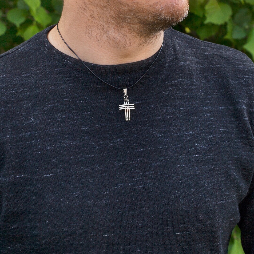 Stainless Steel Curved & Grooved Cross Pendant Cross Pendant Cross Men ...