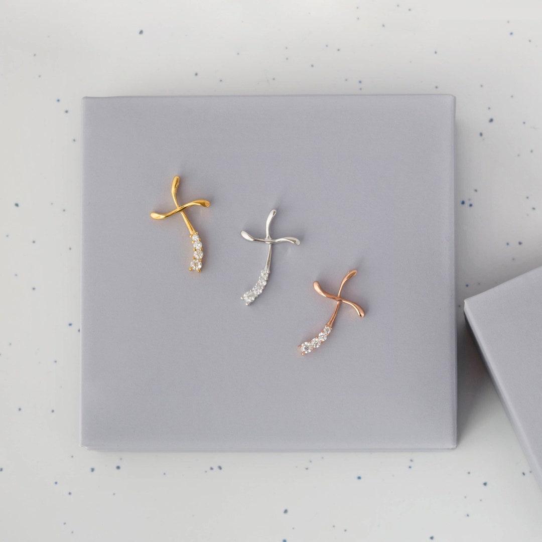 Sterling Silver Wavy Cross Pendant With CZ Cross Pendant Cross Necklace ...