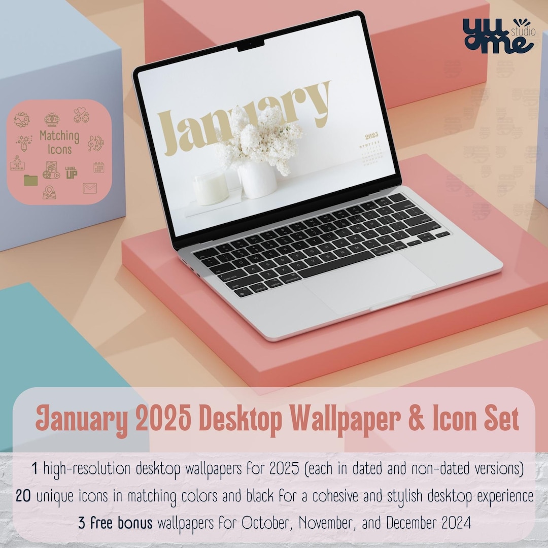 JANUARY Minimalist Modern Desktop Wallpaper & Matching Icons Free 2024 ...