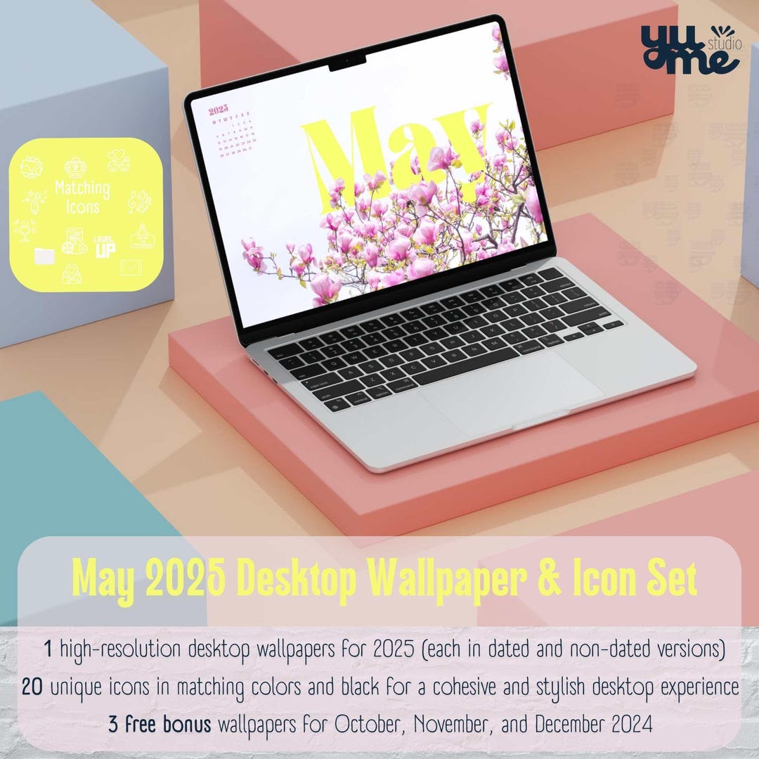 MAY Minimalist Modern Desktop Wallpaper & Matching Icons Free 2024 ...