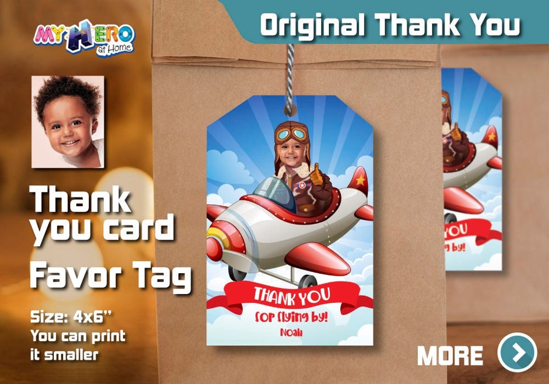 Airplane Thank You Card, Airplane Favor Tag, Airplane Party Favors ...