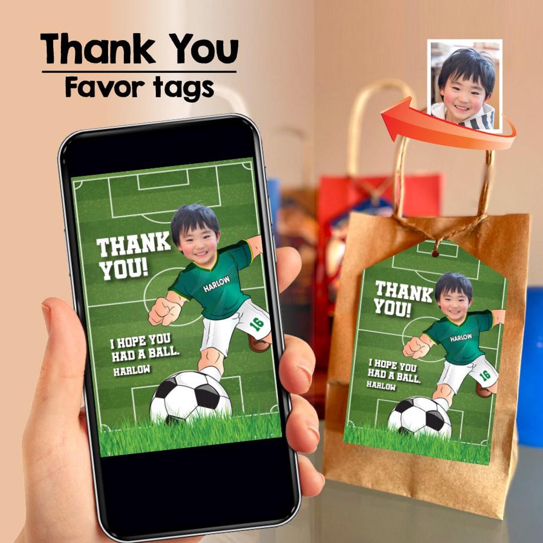 Personalized Soccer Thank You With Photo, Soccer Favors Tags, Futbol ...