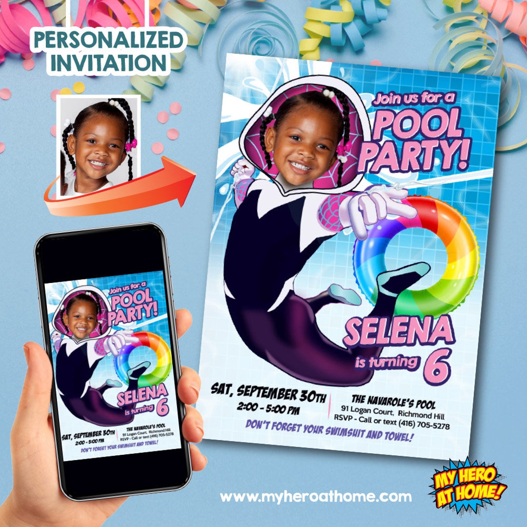 Gwen Stacy Pool Party Invitation, Gwen Stacy Invitation With Photo ...