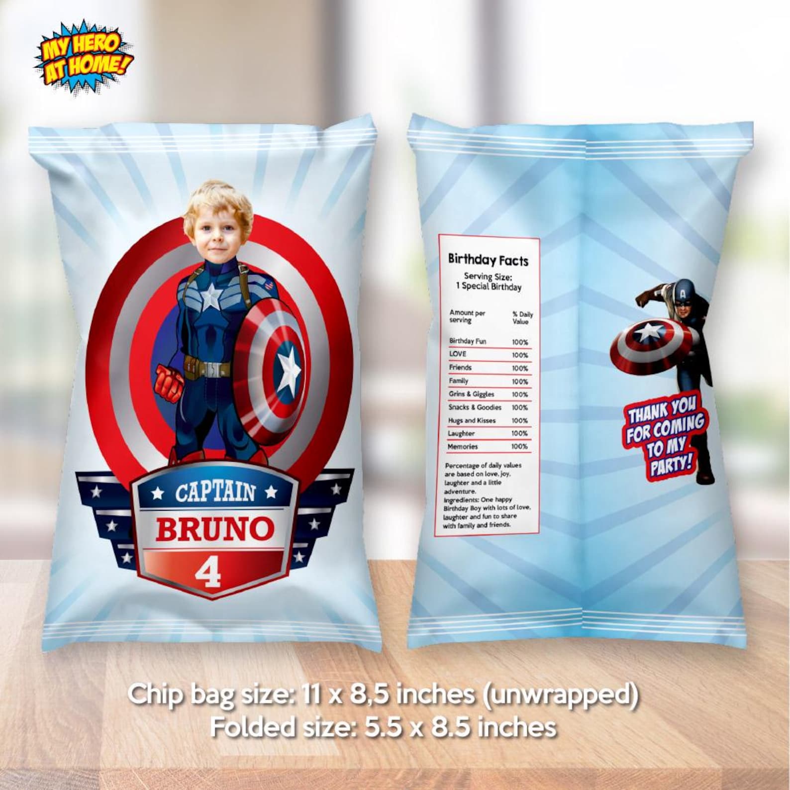 Captain America Chip Bags Wrappers With Photo (capt America Snacks ...