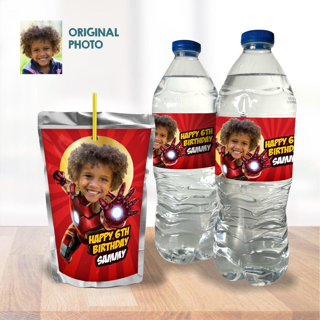 Iron Man Water Wrappers, Iron Man Water Labels, Iron Man Party Juice ...
