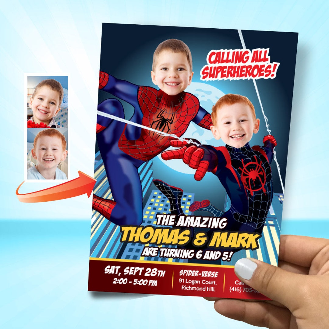 Joint Spider-man Party Invitation, Miles Morales Peter Parker Birthday ...