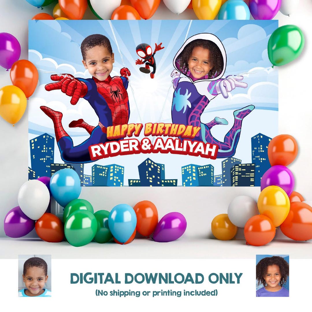 Custom Spidey and Ghost Spider Banner With Photos, Spidey Boy and Girl ...