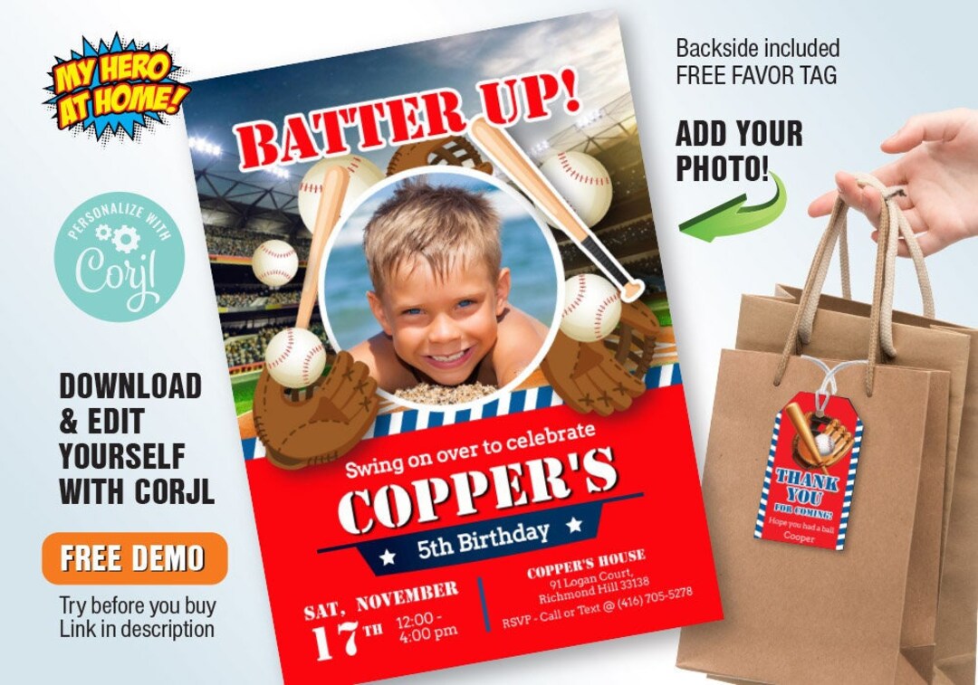 Batter up Invitation, Editable Baseball Photo Invitation, Editable ...