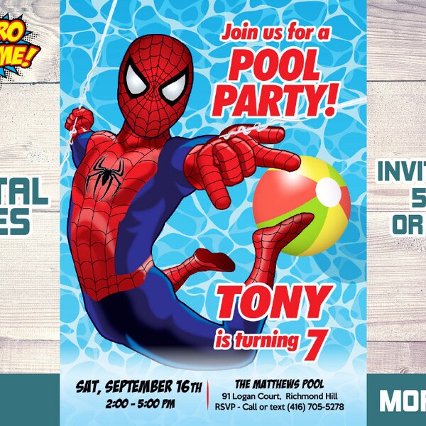 Spiderman Invitation Pool Party - Etsy