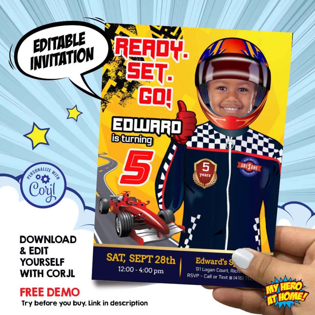 Editable Racing Car Party Invitation, Race Car Birthday Invitation ...