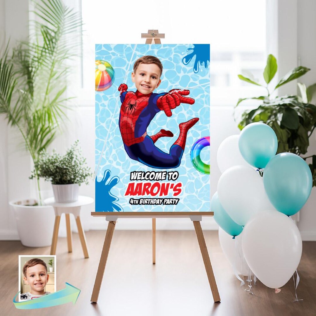 Spider-man Pool Party Welcome Sign With Photo, Spider-man Splash Party ...