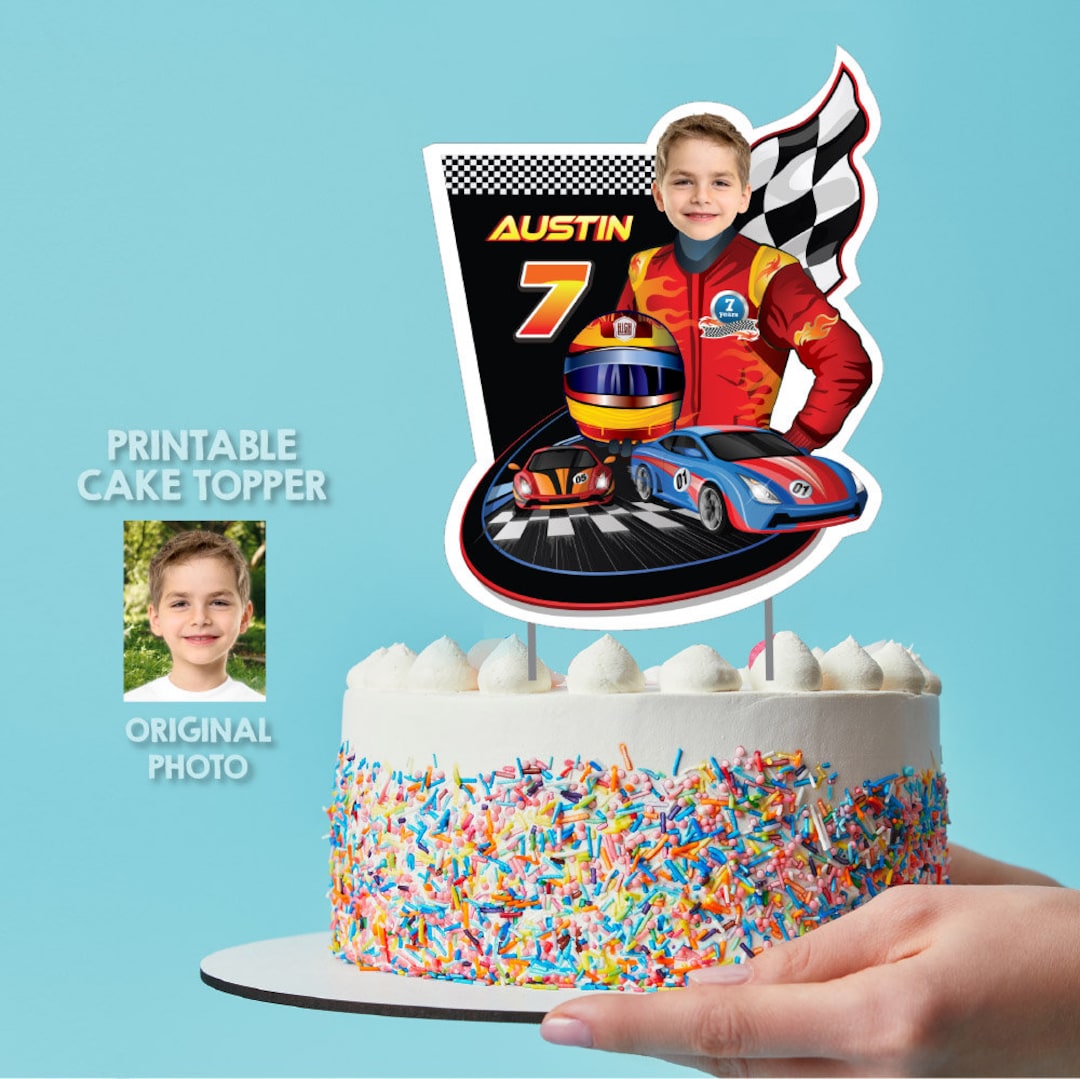 Custom Race Car Cake Decoration With Kid as the Star Driver, Racers ...