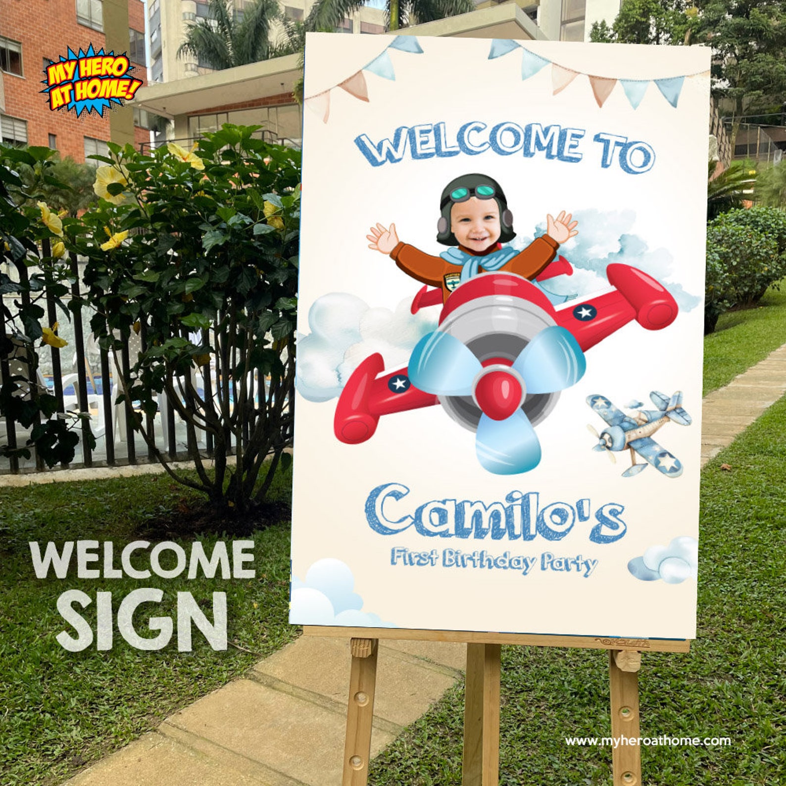 Airplane Welcome Sign With Photo, Airplane Vintage Welcome Sign ...