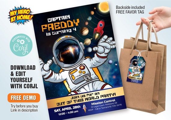 Editable Astronaut Invitation, Astronaut Birthday Invitation, Outer ...