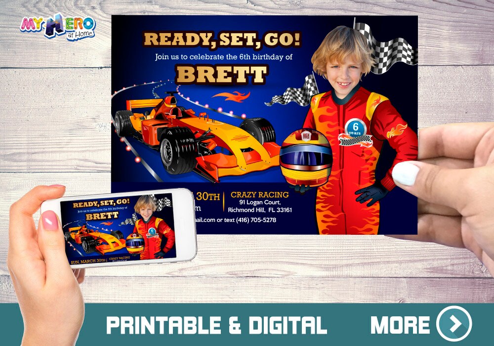Race Car Party Invite, Race Car Digital Invite, Race Car Birthday Party ...