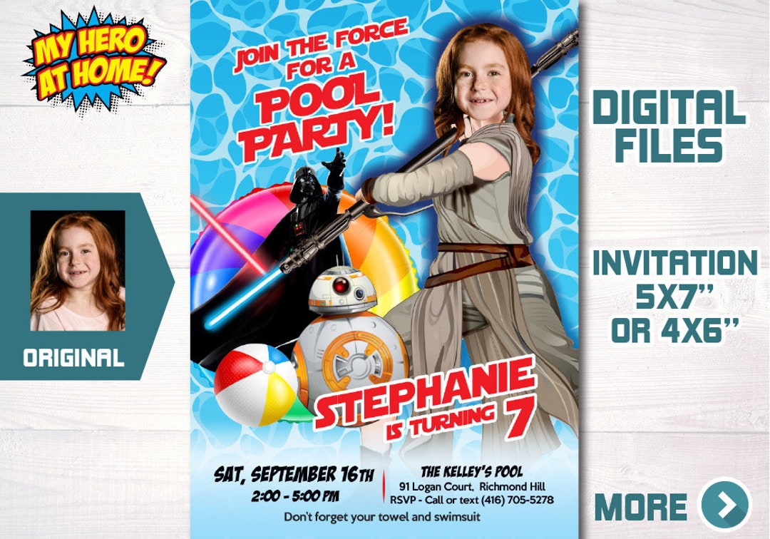 Jedi Rey Pool Party Template, Girl Star Wars Pool Party Template, Jedi ...