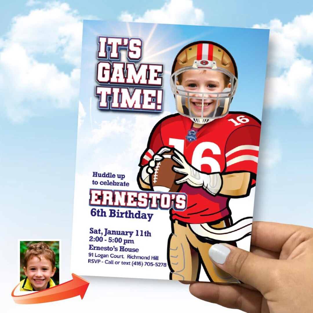 49ers Birthday Invitation With Photo: Football Theme Template (digital ...