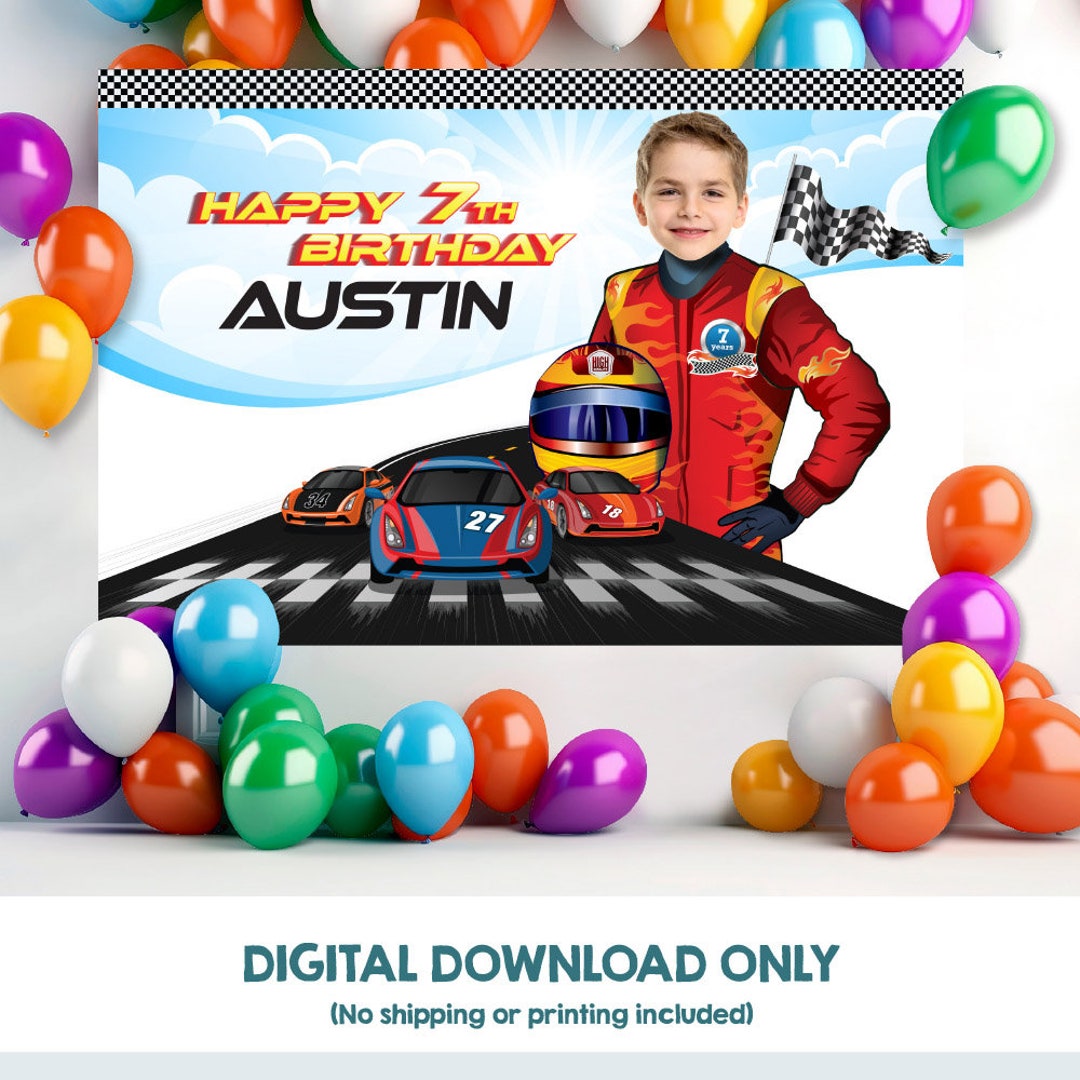 Race Car Banner With Photo, Custom Race Car Birthday Backdrop, Racecar ...
