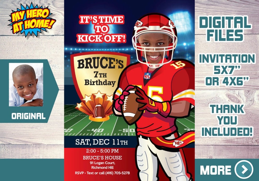 Football Birthday Photo Invitation, Custom Chiefs Birthday Invitation ...