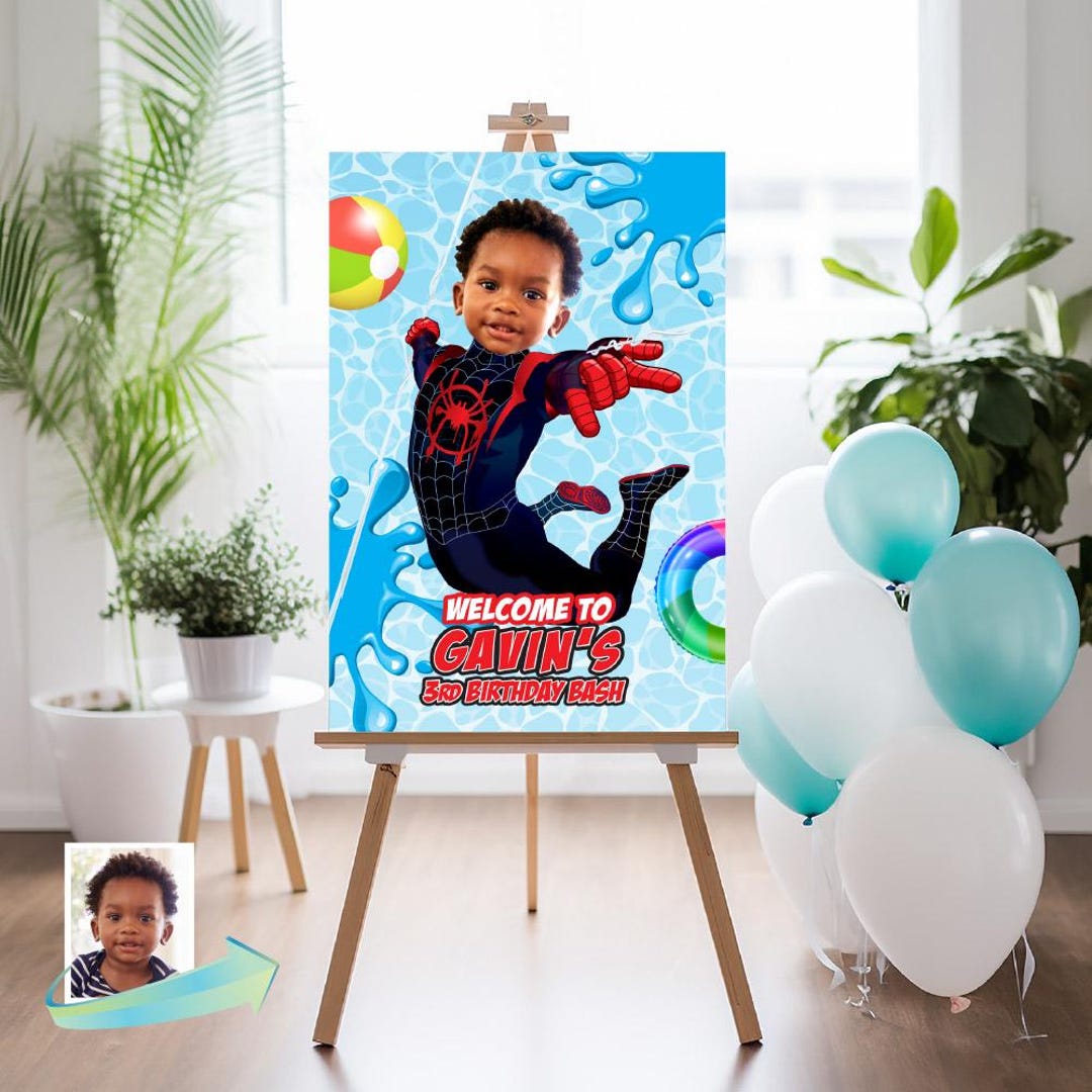 Miles Morales Pool Party Welcome Sign With Photo, Miles Morales Splash ...