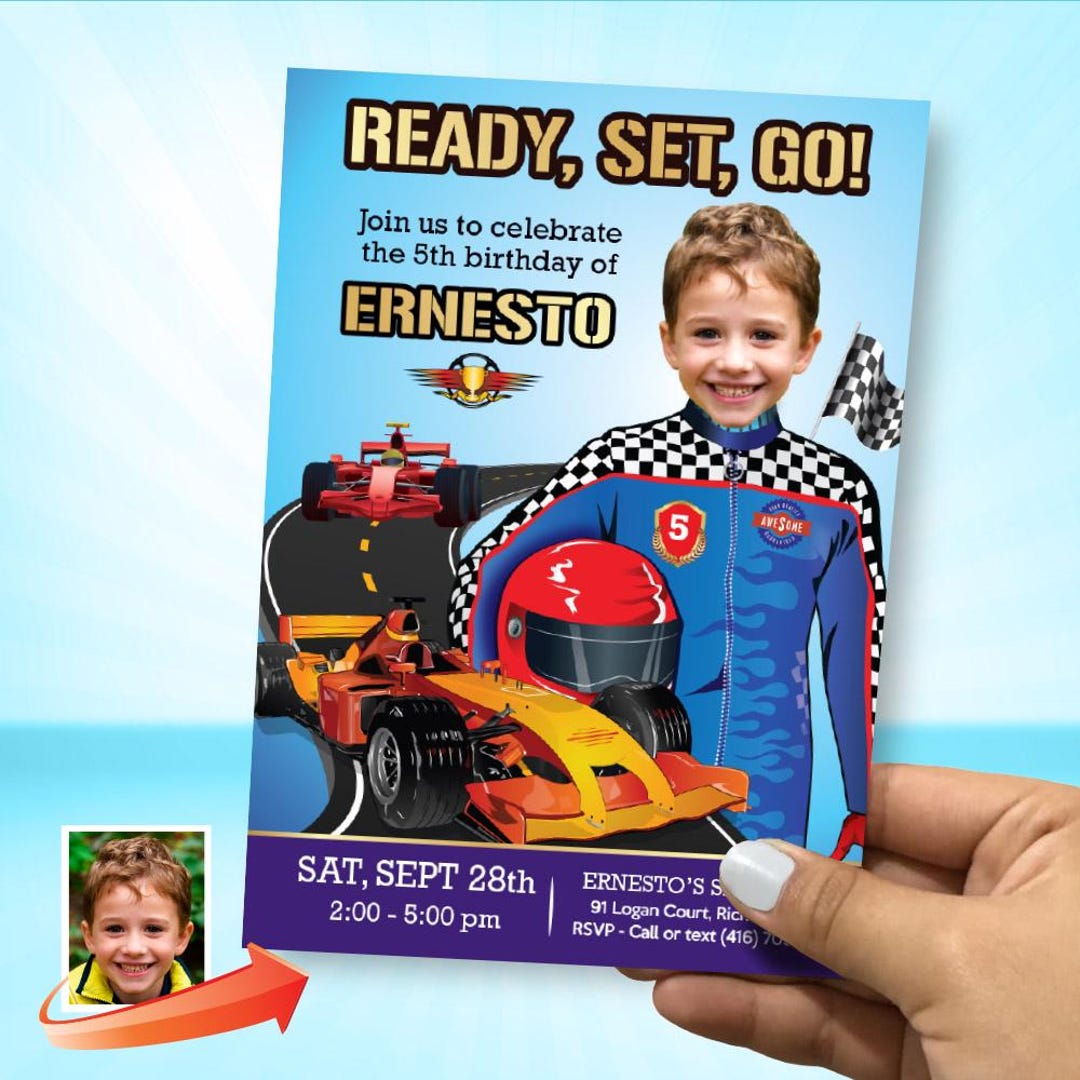 Race Car Birthday Party Invitation With Photo, Racing Car Flyer ...