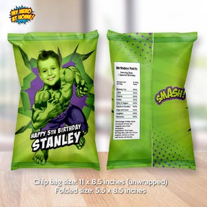 Hulk Chip Bags Party Favors, Hulk Chip Bag Wrapper, Custom Hulk Chip ...