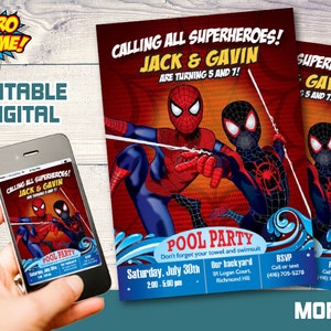 Joint Spider-man Pool Party Invitation, Spiderman and Miles Morales ...