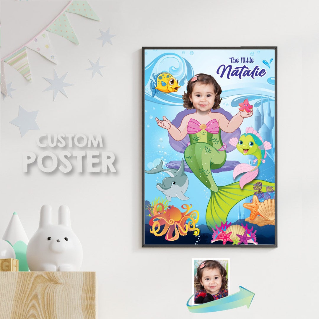 Little Mermaid Poster, Mermaid Poster With Photo, Custom Mermaid Decor ...