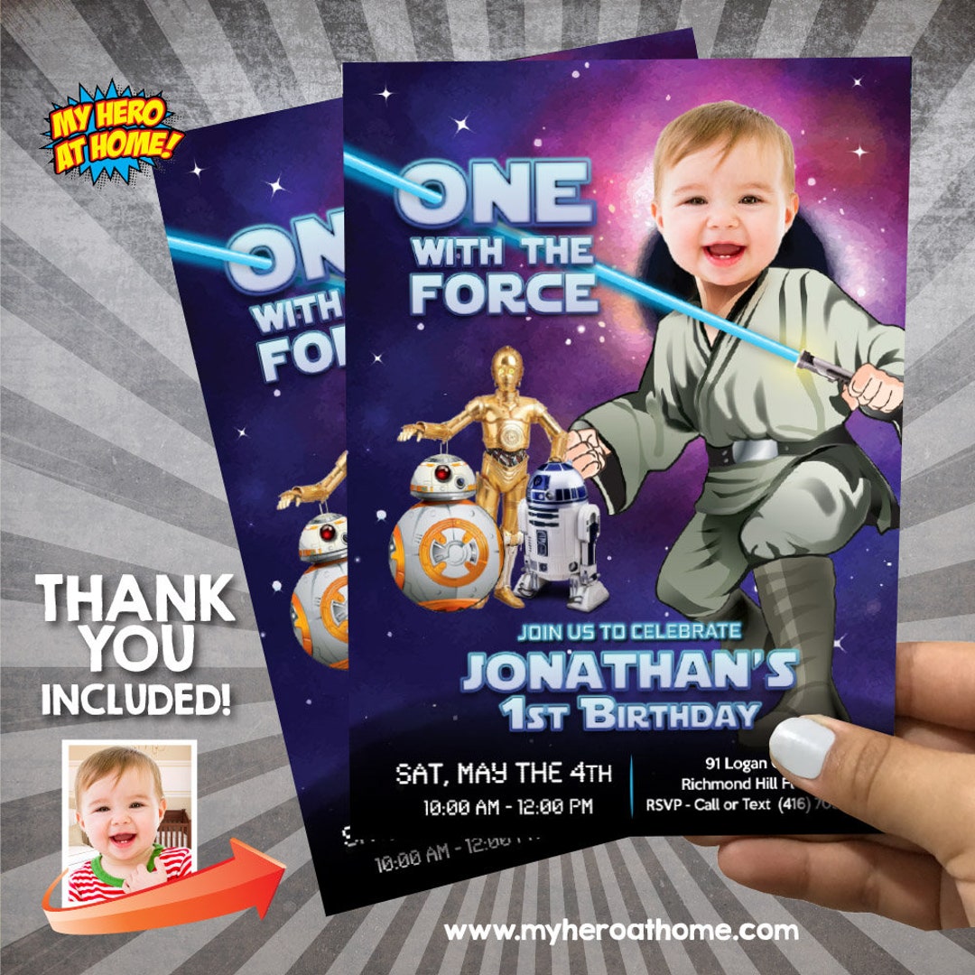 Baby Jedi 1st Party Invitation, One With the Force Birthday Invitation ...