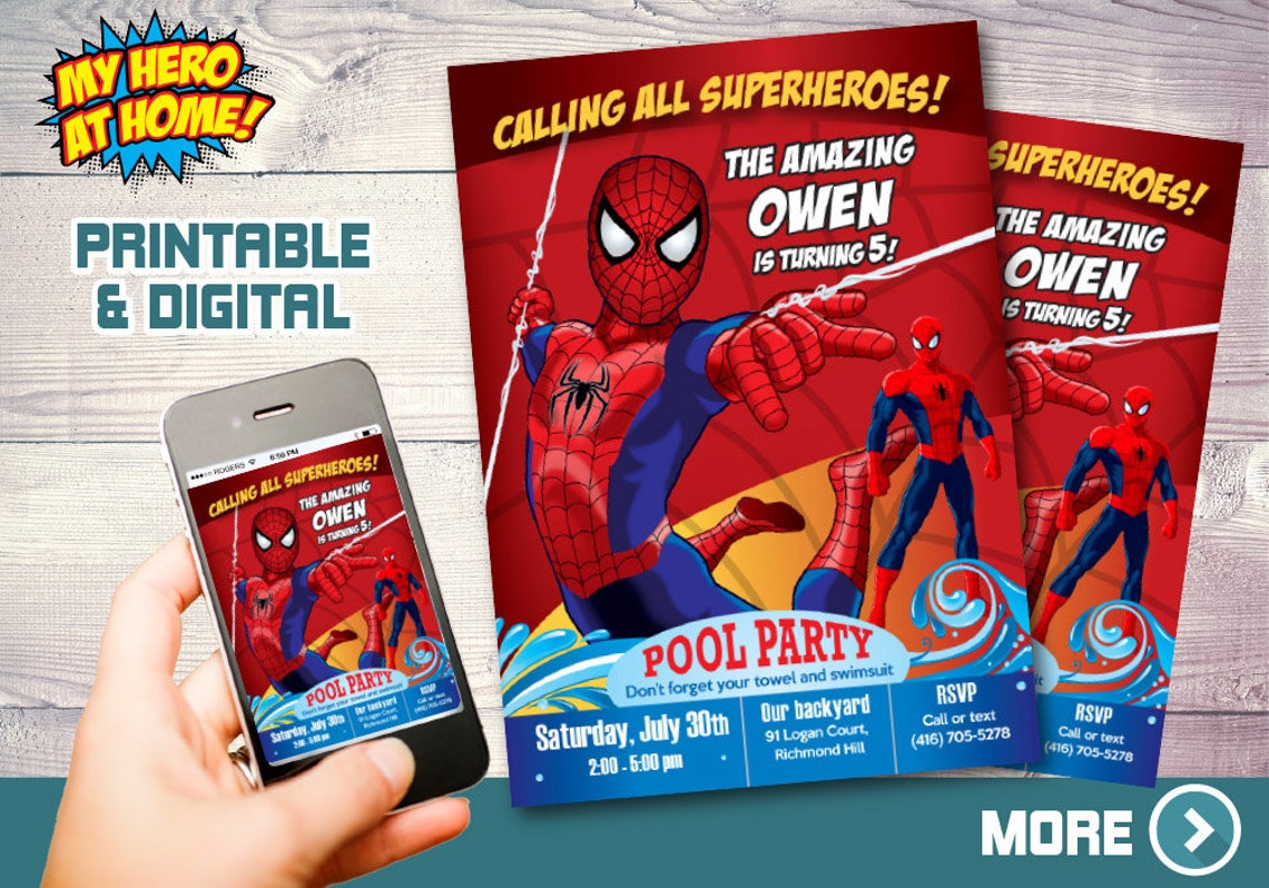 Spiderman Pool Party Invitation Spiderman Water Slide | Etsy