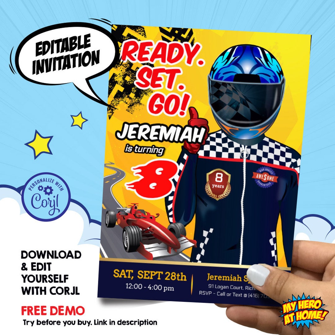 Editable Race Car Party Invitation, Race Car Flyer, Race Car Online ...