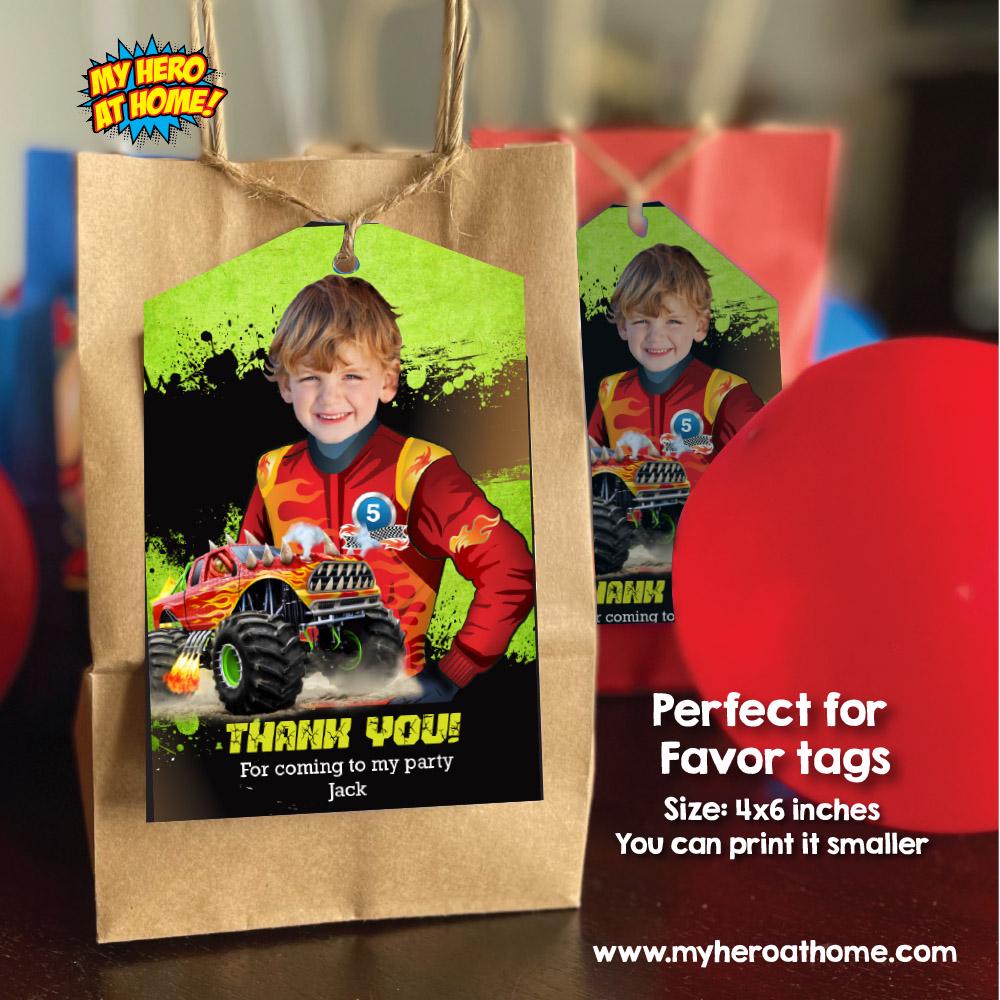 Monster Jam Thank You With Photo, Monster Truck Favor Tags, Monster ...