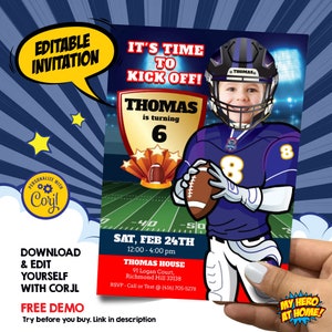 Editable Time to Kick off Party Invitation, Football Invitation With ...